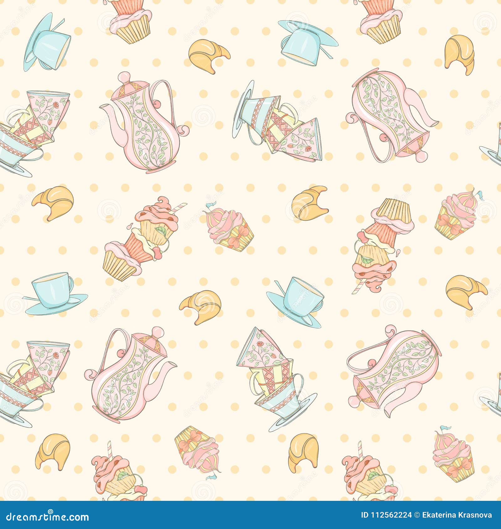 Seamless tea time pattern. stock vector. Illustration of food - 112562224