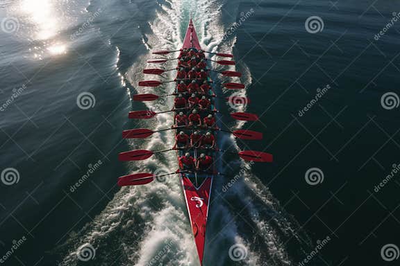 Seamless Teamwork in an Aerial View of Synchronized Rowing Team Stock ...