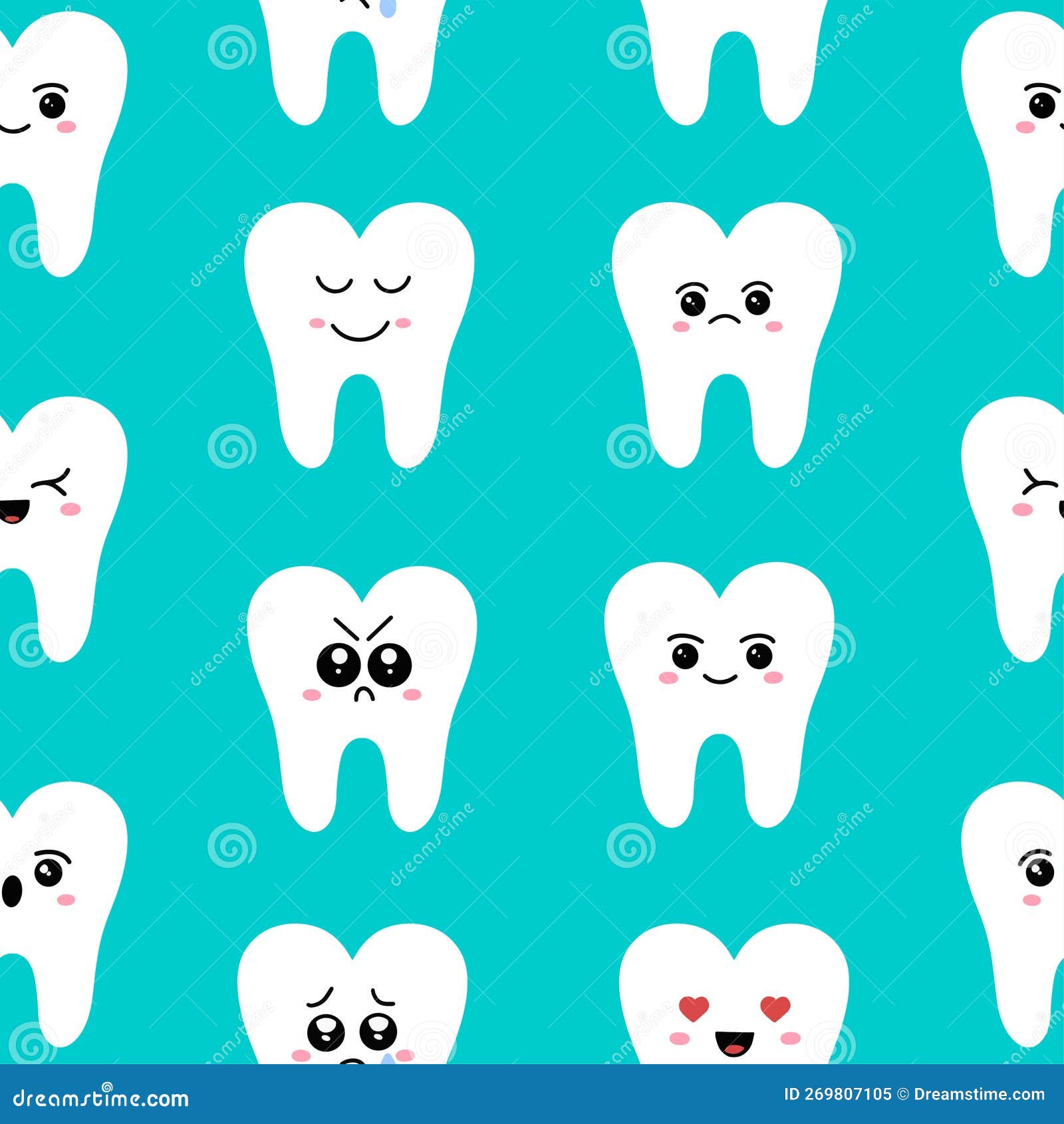 Seamless Teeth Pattern, with Different Facial Expressions. Teeth in the ...