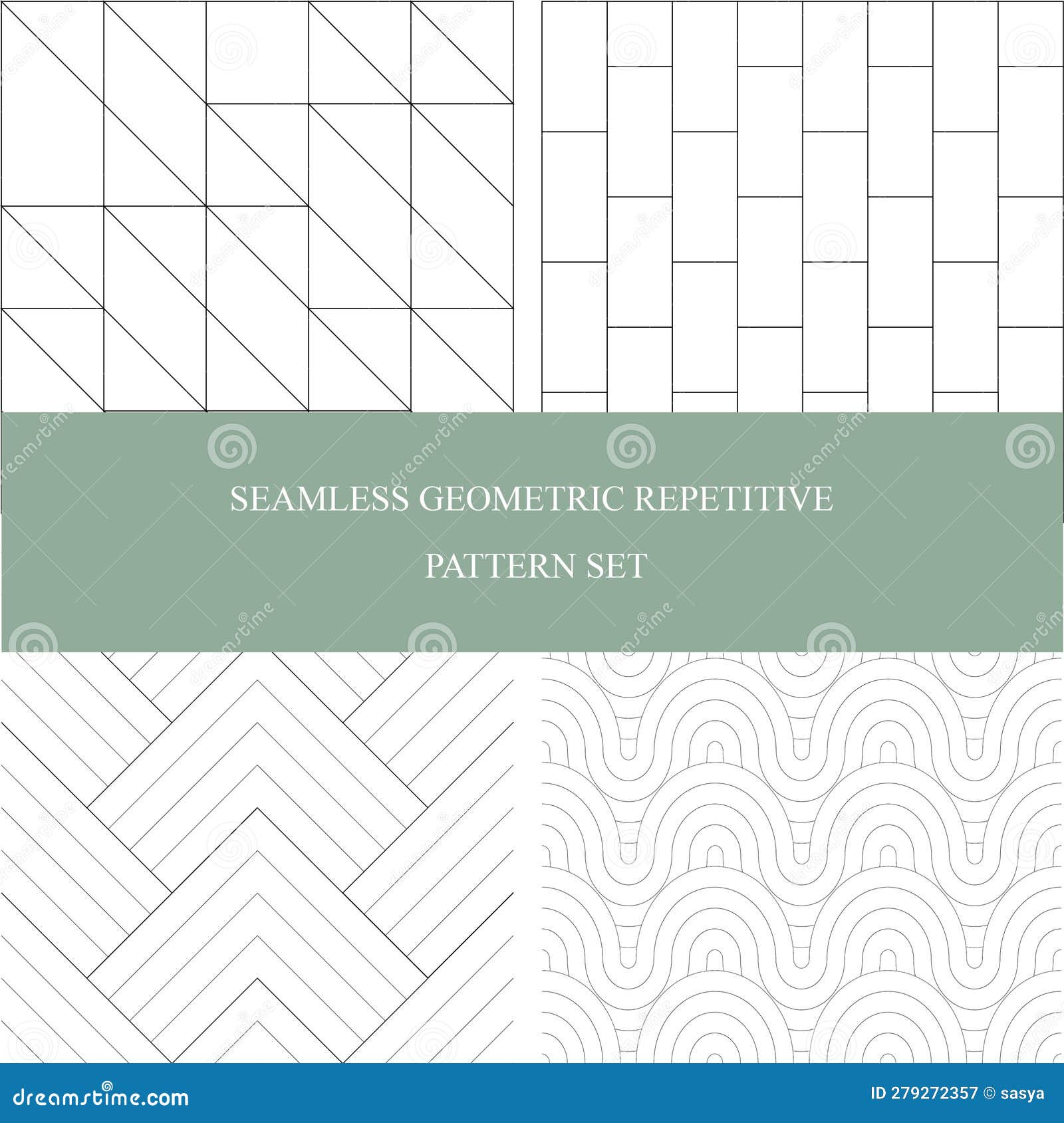 4 Seamless Geometric Repetitive Pattern Vector Set, Tiles, Brick, Waves ...