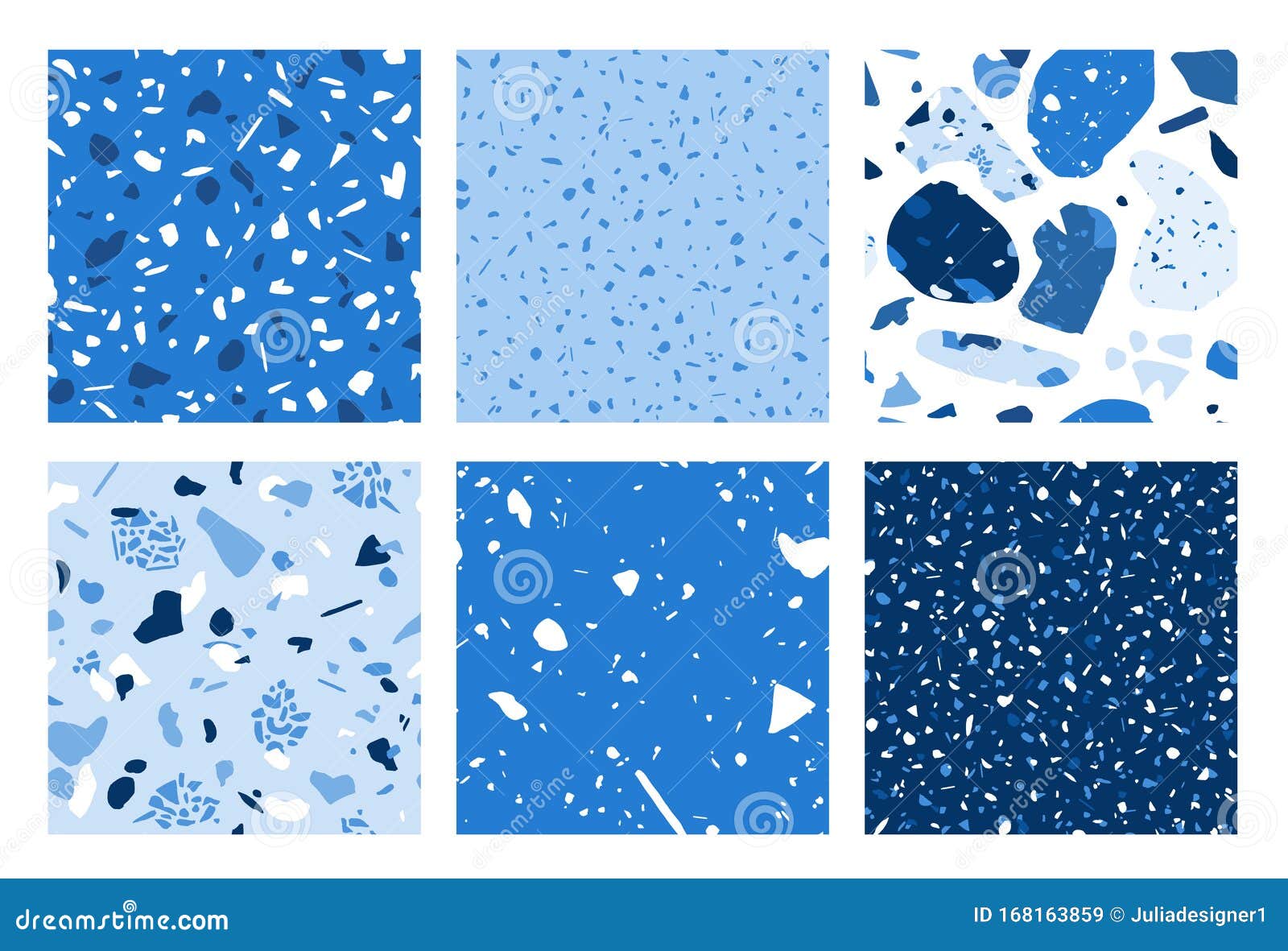 Seamless Terrazzo Patterns in Trendy Classic Blue Color 2020. Vector ...