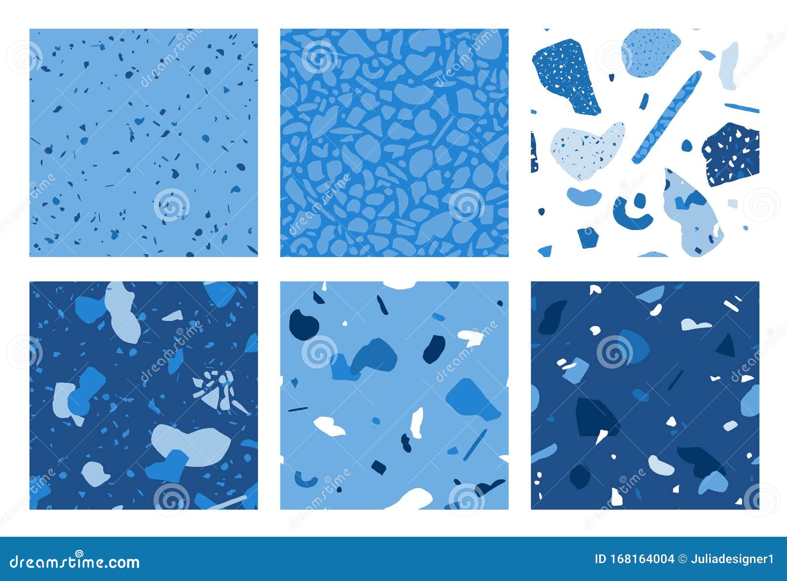 Seamless Terrazzo Patterns in Trendy Classic Blue Color 2020. Vector ...