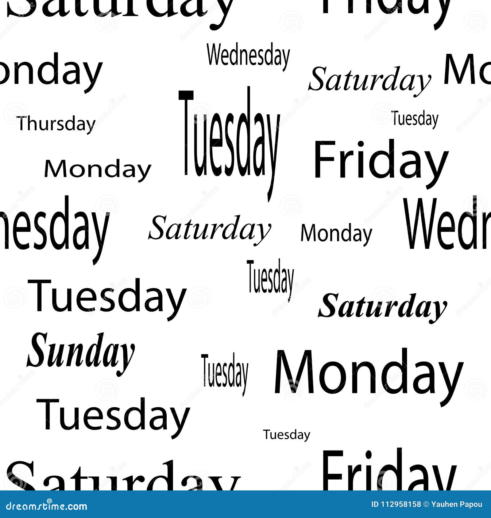 Seamless Text Pattern Weekly on a White Background Stock Vector ...