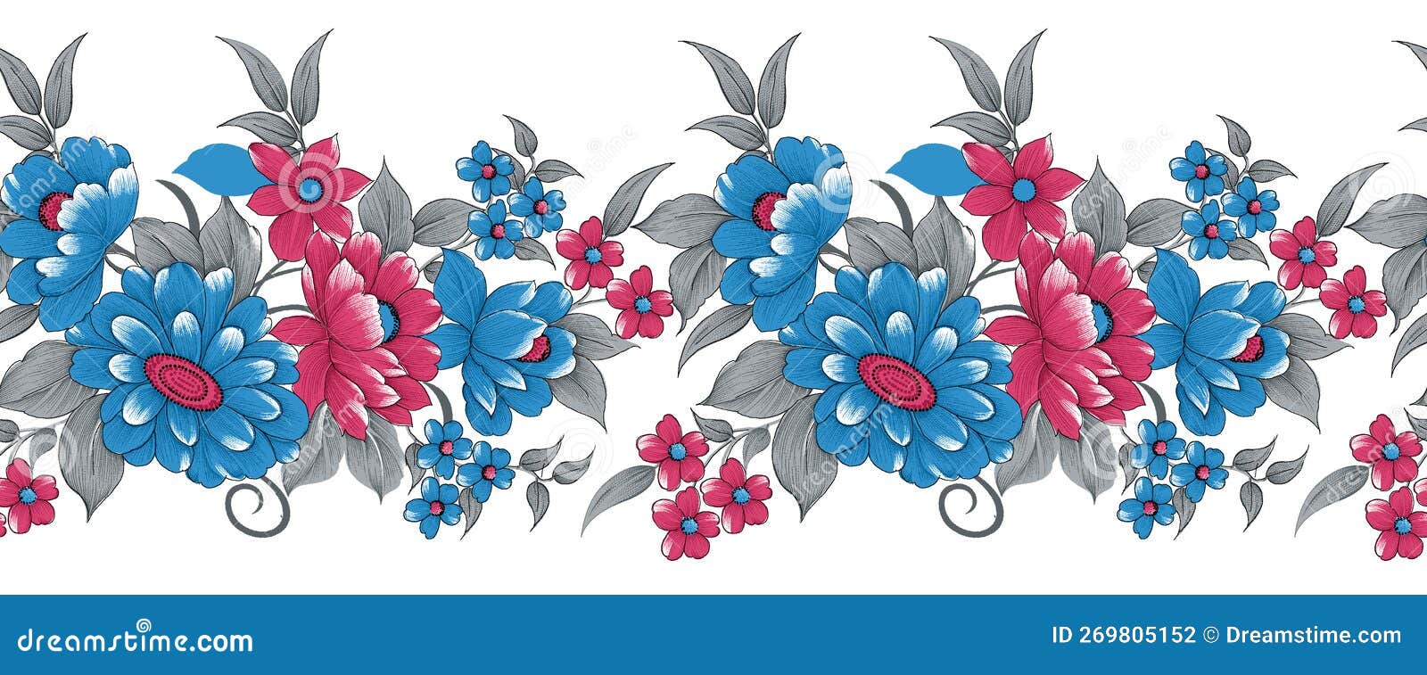 Seamless Textile Floral Border Design Stock Illustration - Illustration ...