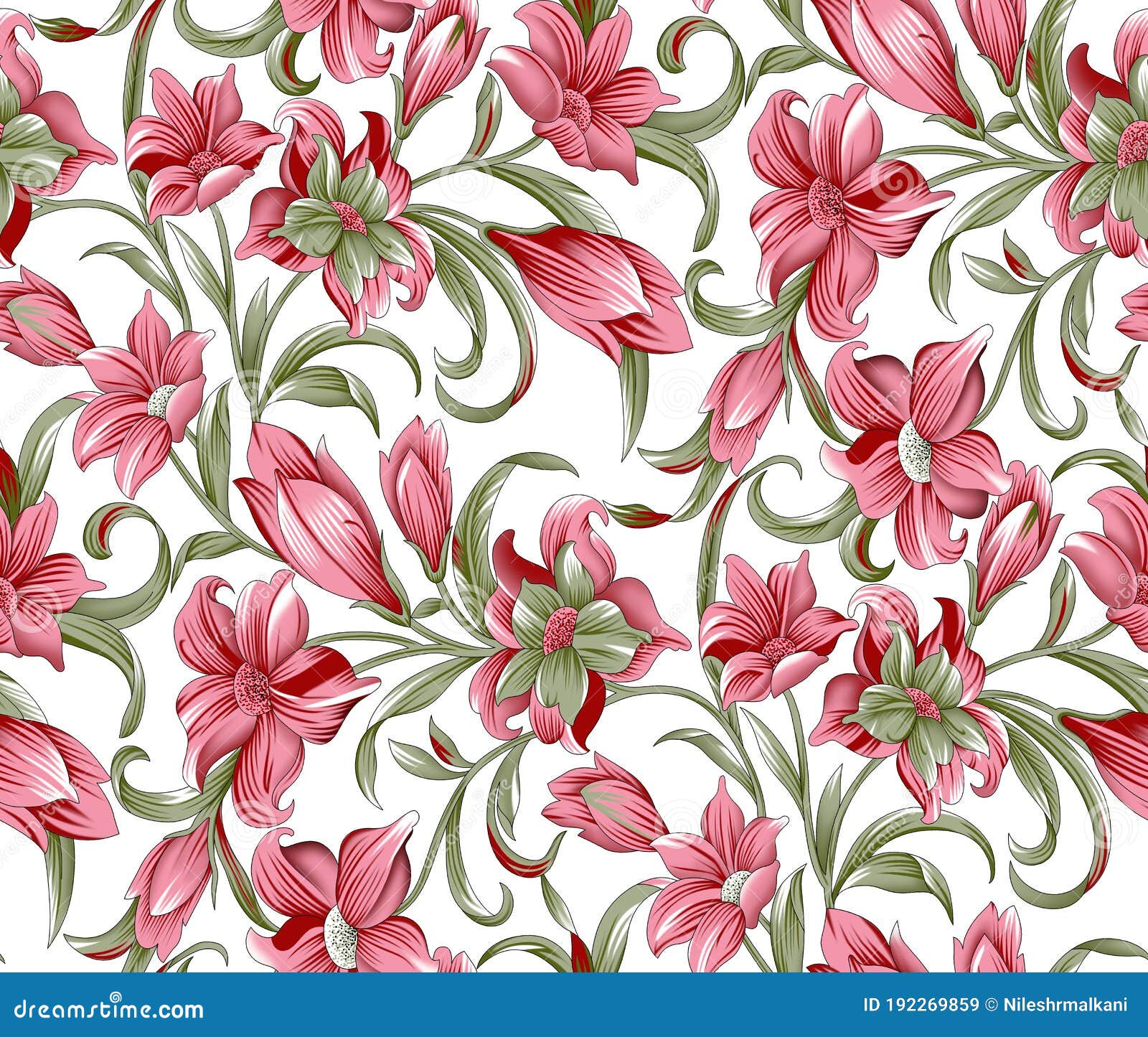 Seamless Textile Floral Pattern Design Stock Illustration ...