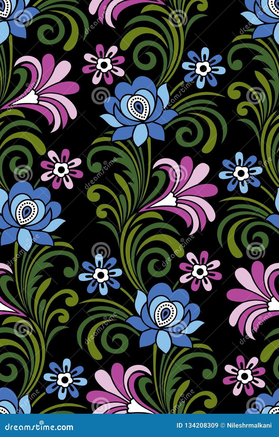 Seamless Textile Floral Pattern Stock Vector - Illustration of nature ...