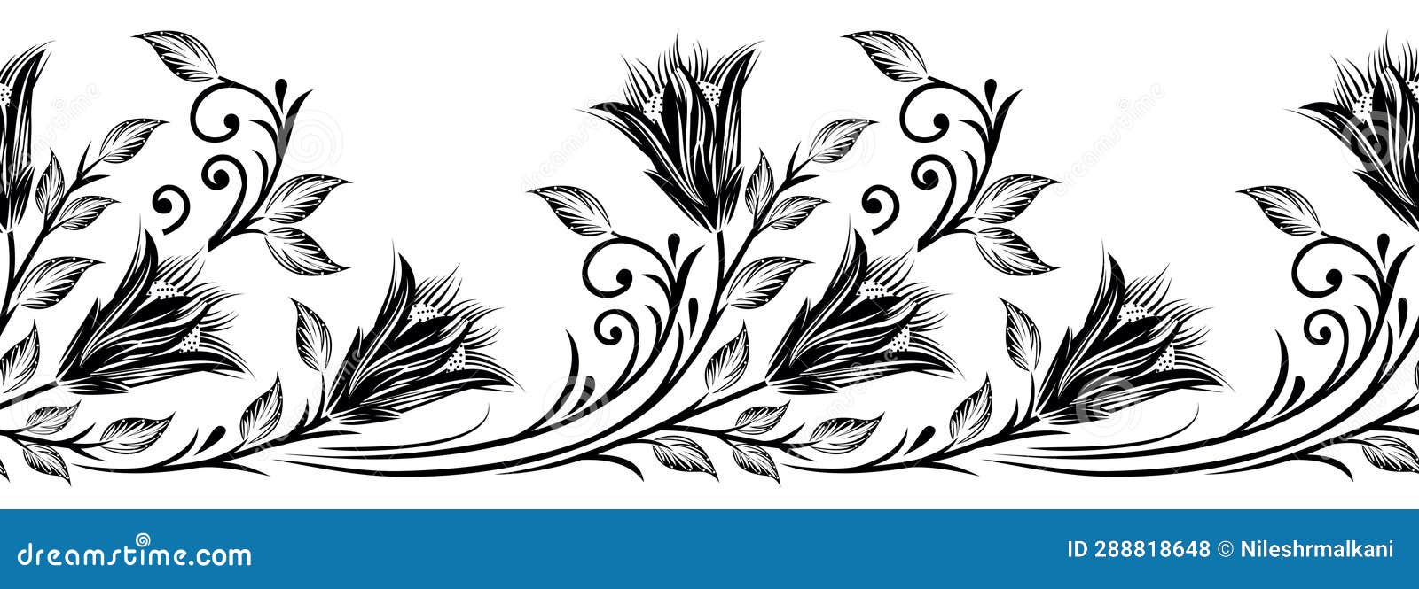 Seamless Vector Stroke Flower Border Design Stock Vector - Illustration ...