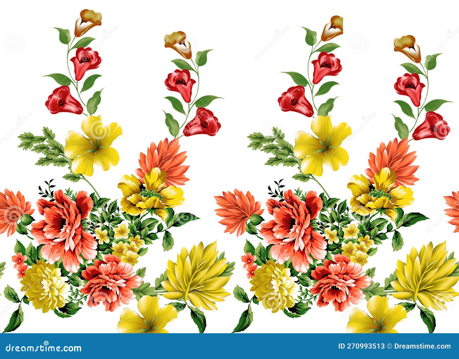Seamless Textile Flower Border Design Stock Illustration - Illustration ...