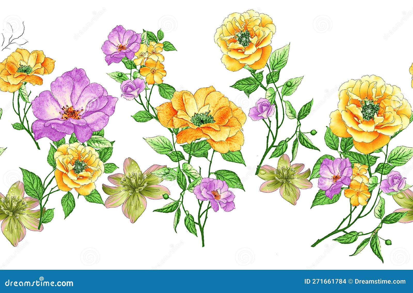 Seamless Textile Flower Border Design Stock Illustration - Illustration ...