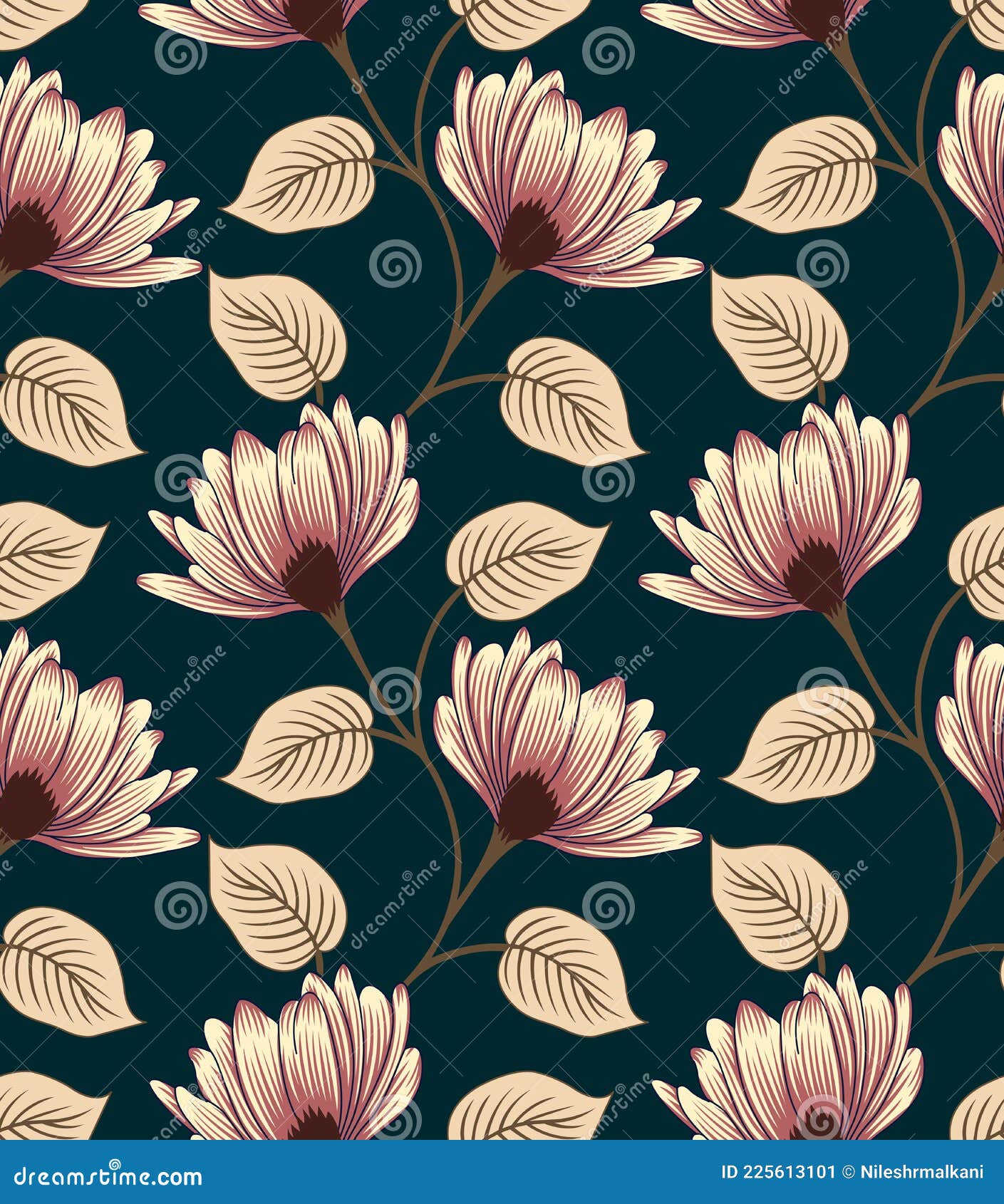 Seamless Textile Flower Pattern Design Stock Vector - Illustration of ...