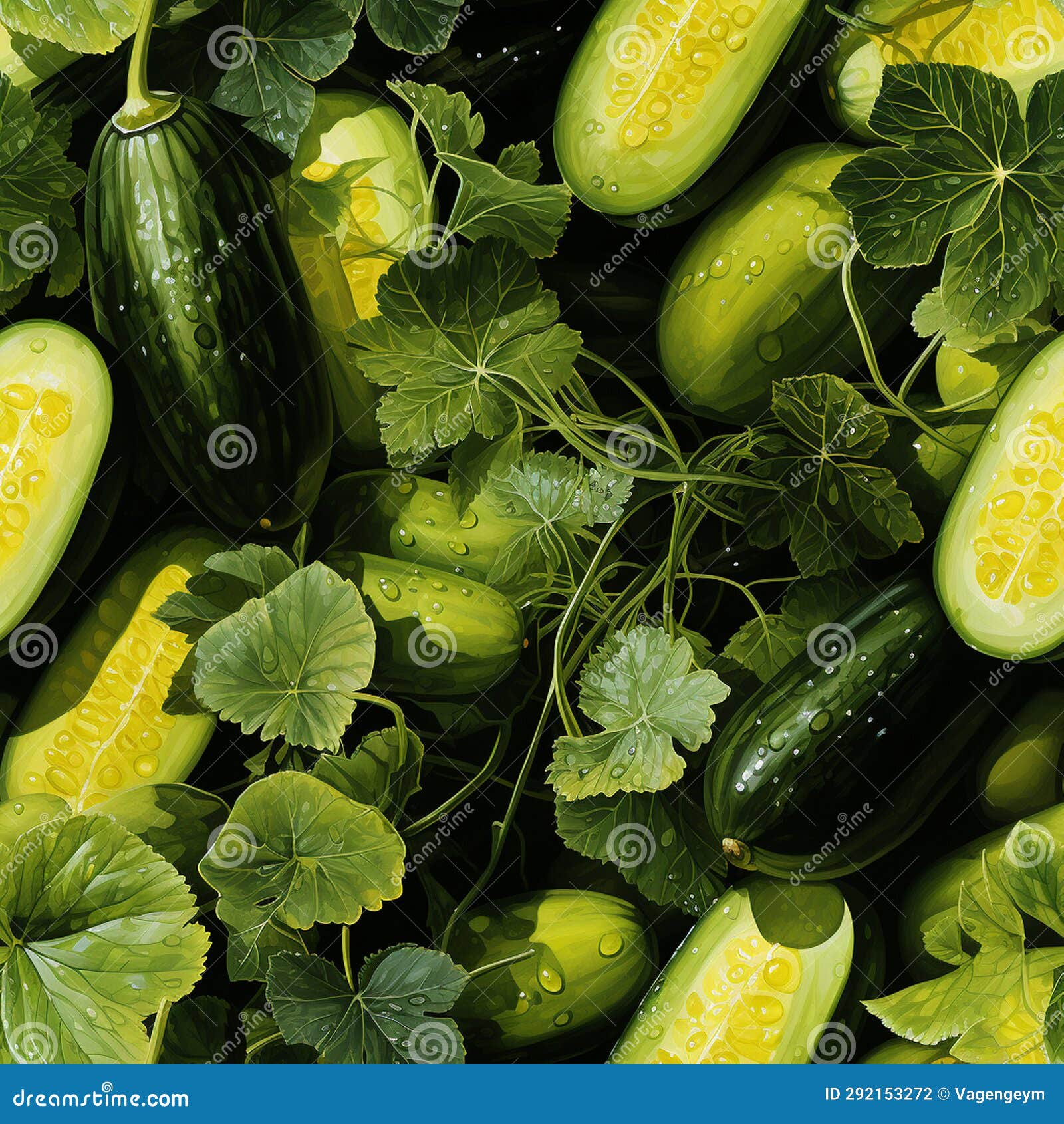 Seamless Textile or Packaging Design Watercolour Cucumber Pattern Stock ...