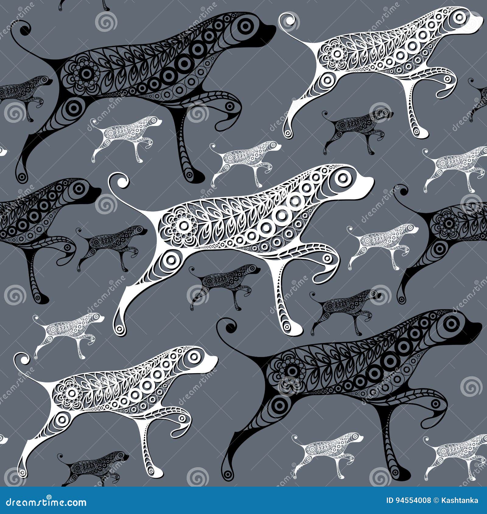 Seamless Texture with Abstract Dog 8 Stock Vector - Illustration of ...