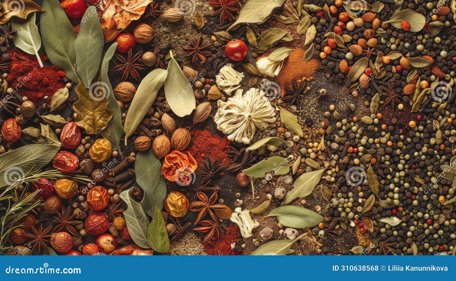 A Seamless Texture Adorned with an Array of Spices and Herbs, Capturing ...