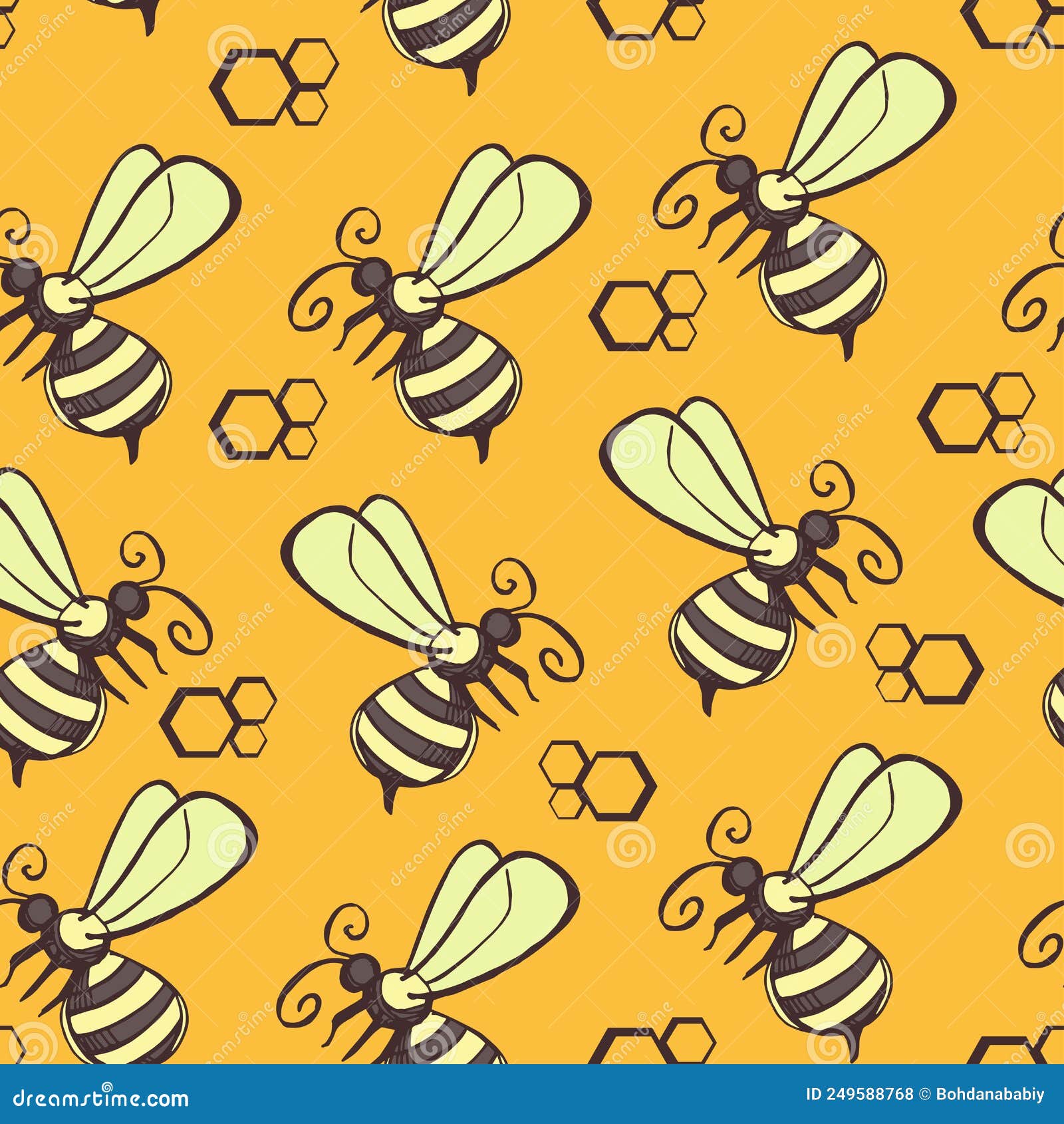 Seamless Texture with Bees. Vector Cute Cartoon Pattern Background ...