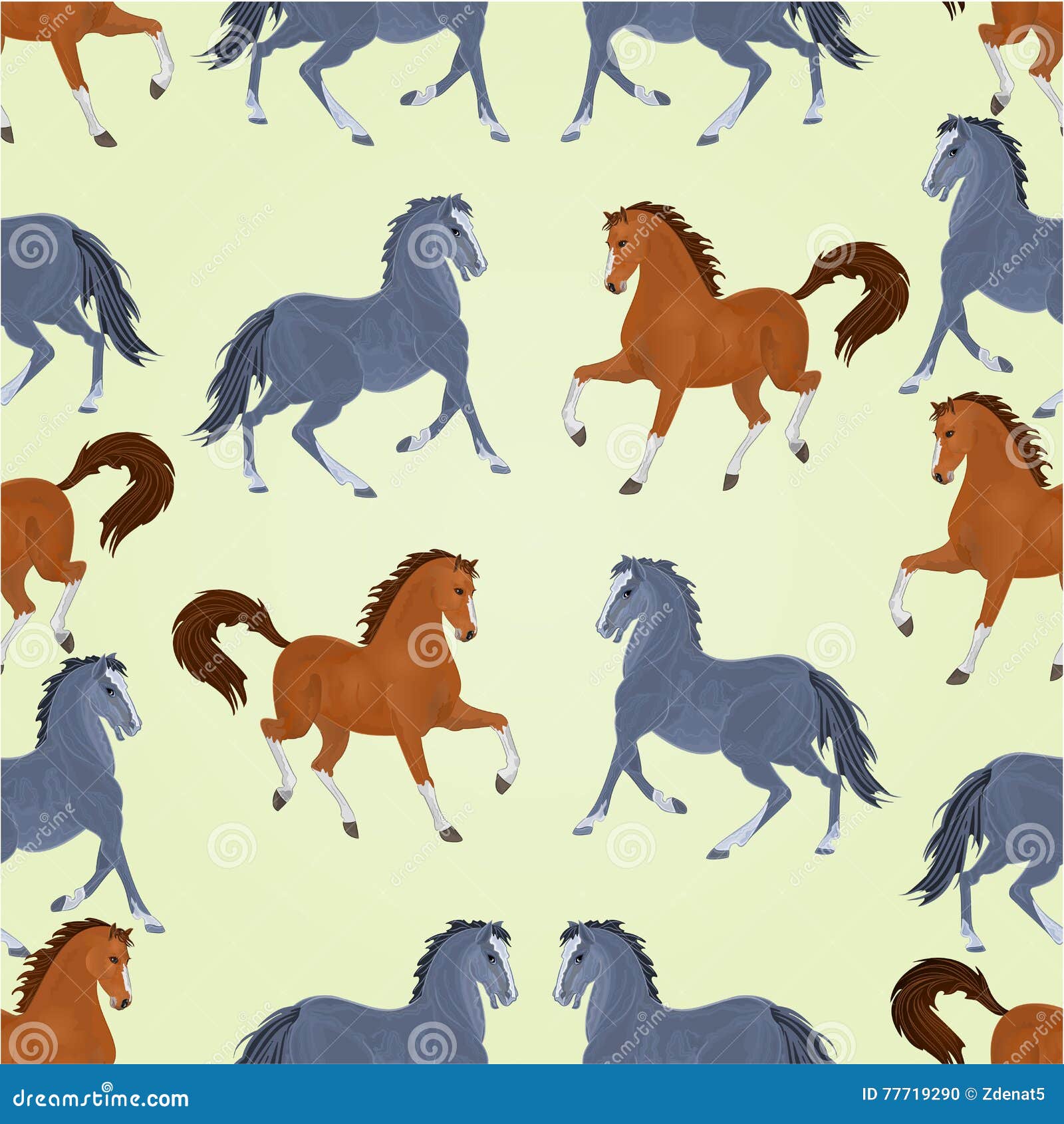 Seamless Texture Black and Auburn Horses Stallions Vector Stock Vector ...