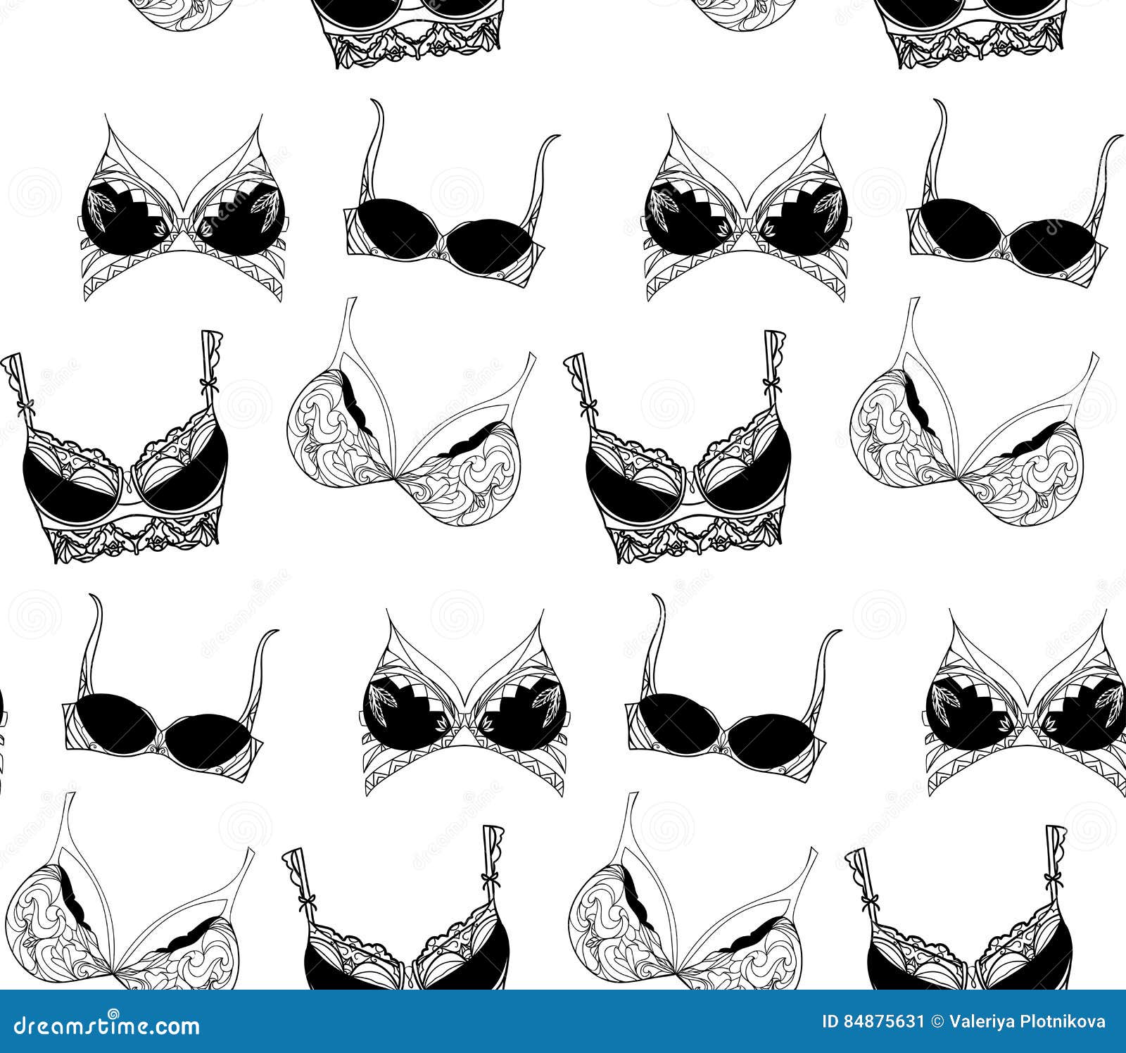 Seamless Texture with Black Women Lace Bra. Stock Vector - Illustration ...