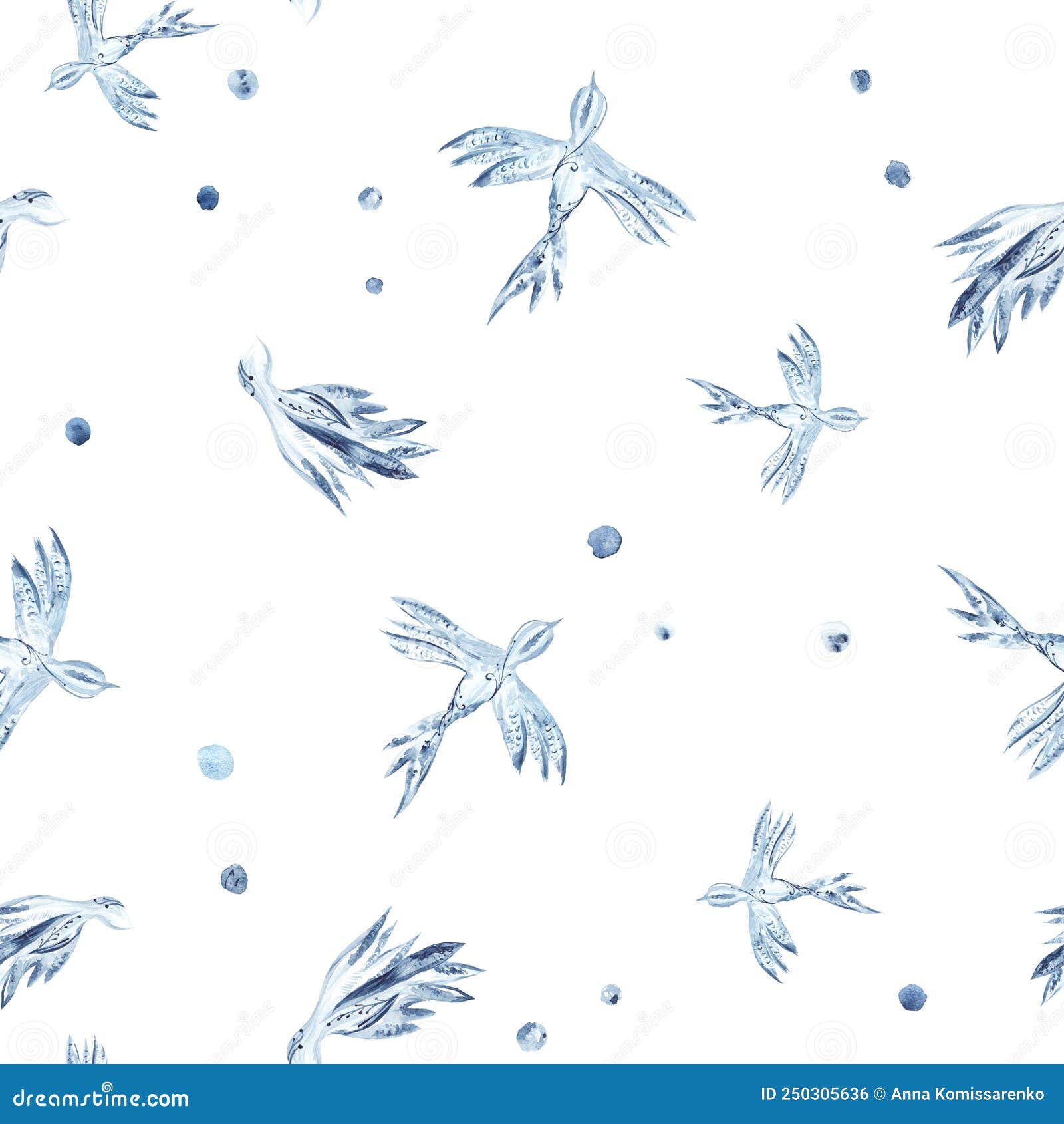 Seamless Texture with Blue Birds on White Background Stock Illustration ...