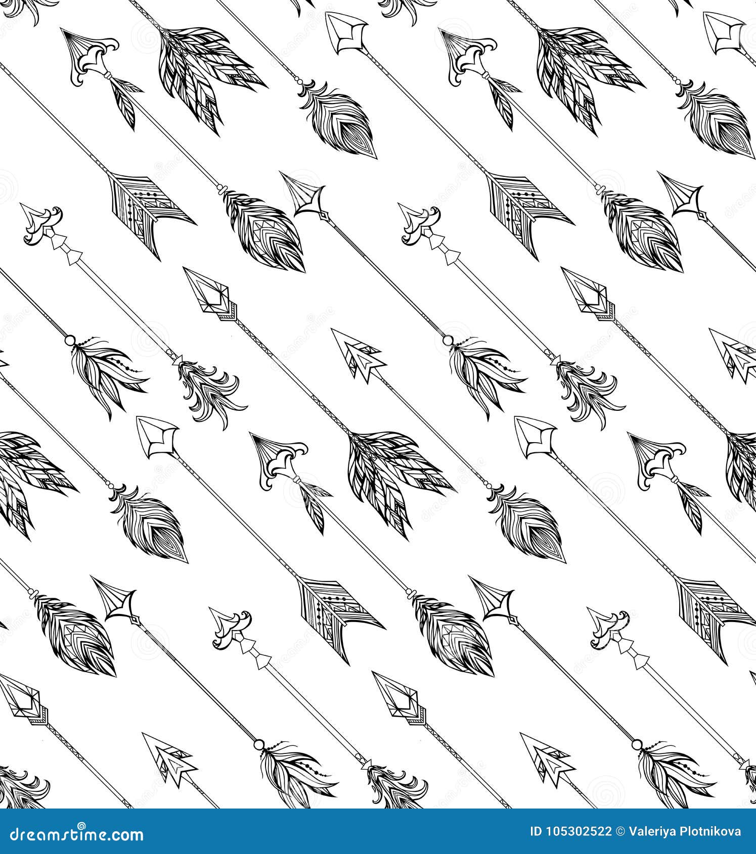 Seamless Texture with Boho Arrows with Different Tips and Plumage ...