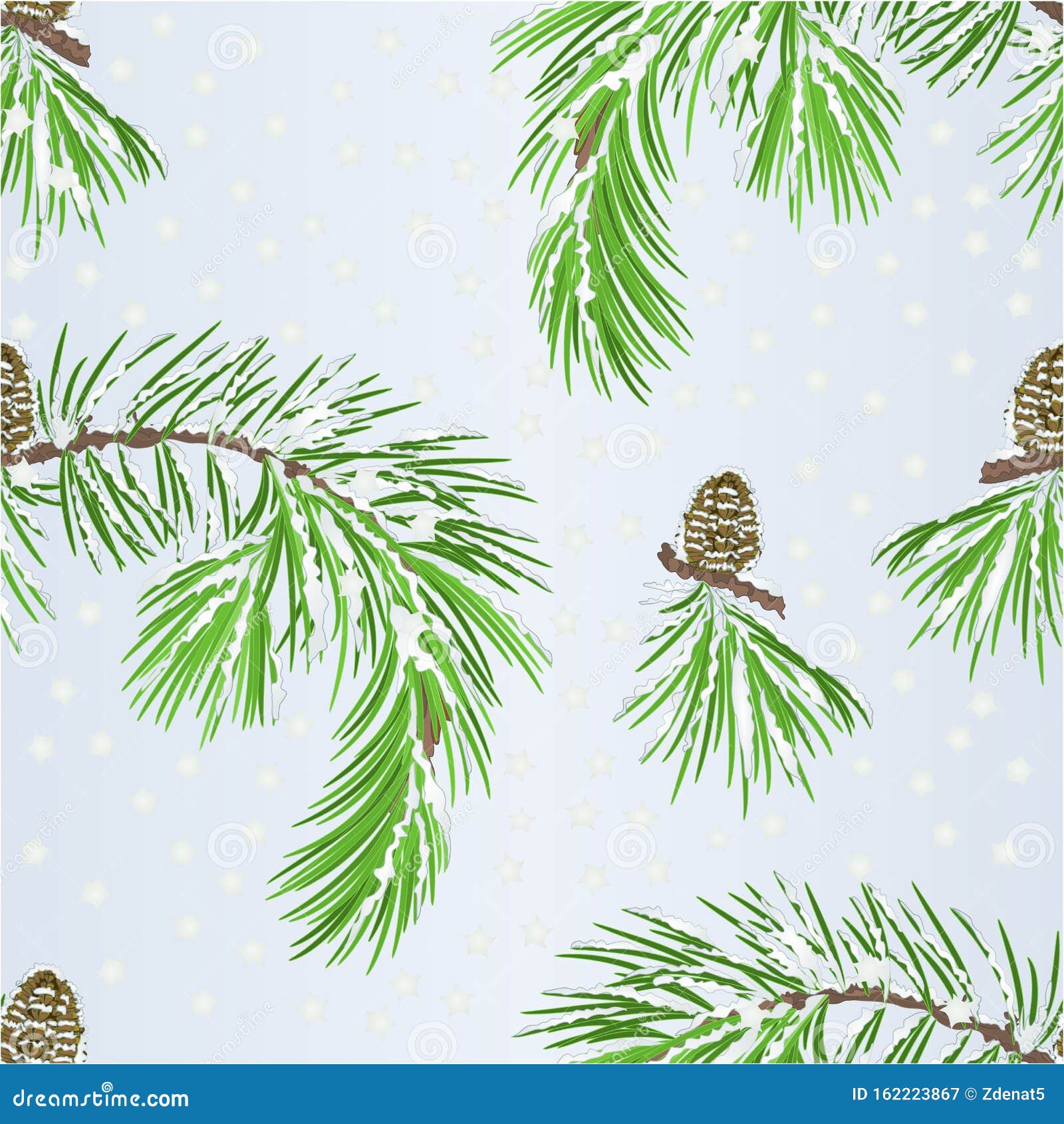 Seamless Texture Branch Pine Tree and Pine Cone with Snow Vintage ...