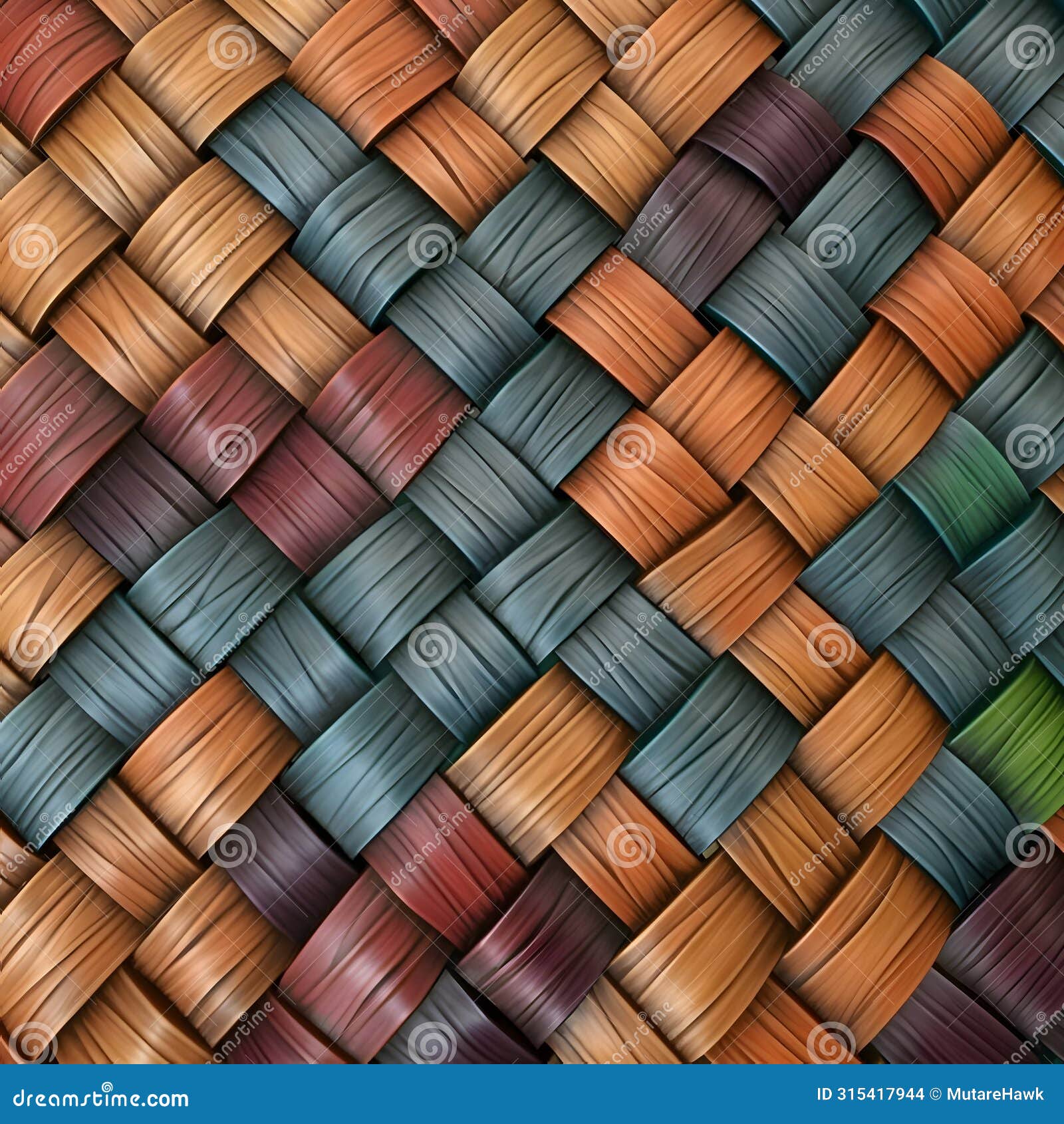 Seamless Texture of Brown, Blue and Green Woven Rattan Stock Vector ...