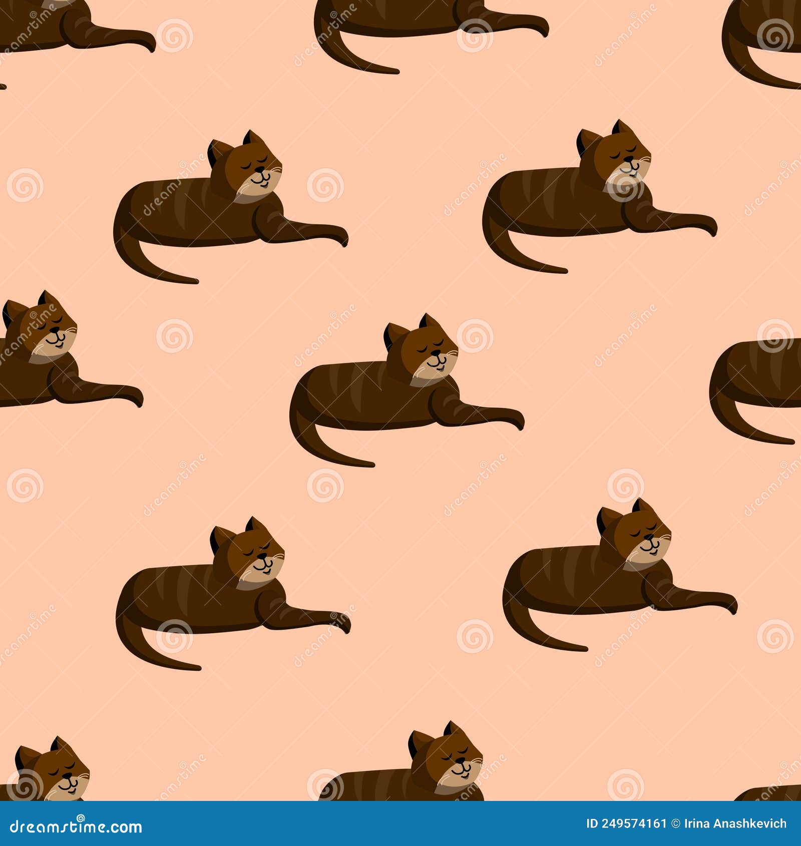 Seamless Texture with Brown Cat for Textile, Fabric. Vector ...