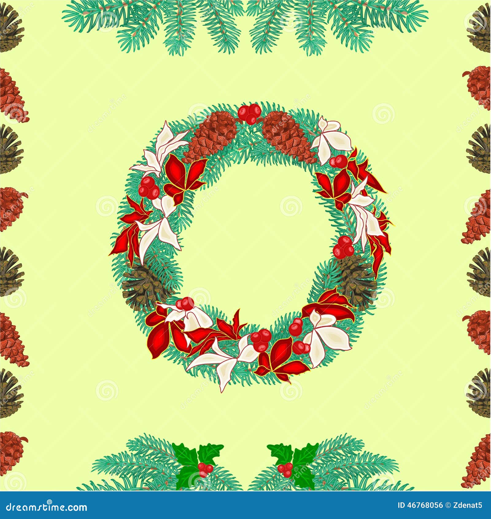 Seamless Texture Christmas Wreath and Pine Cones Vector Stock Vector ...