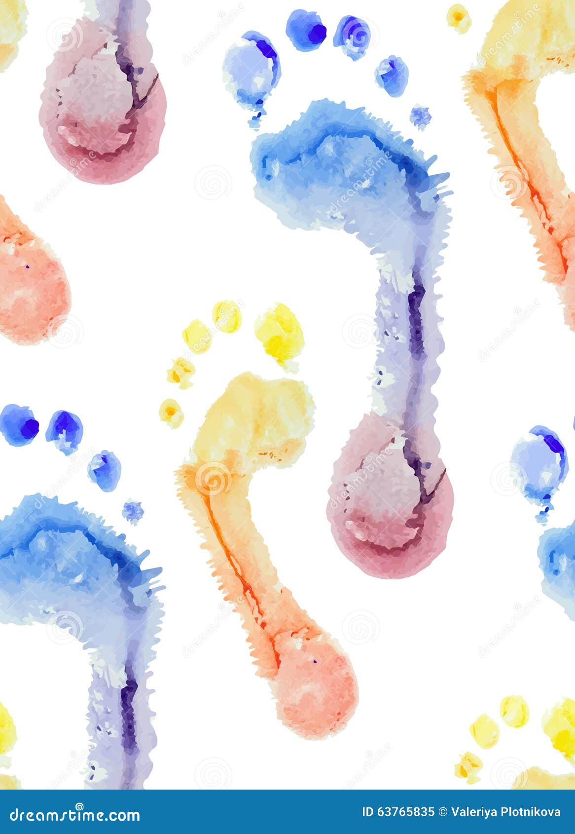 Seamless Texture with Colorful Watercolor Footprints Stock Vector ...
