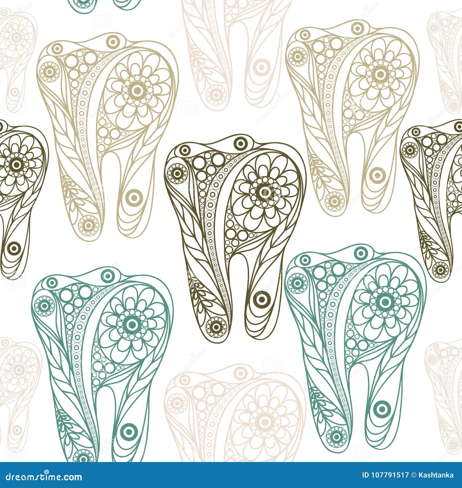 Seamless Texture with Decorative Tooth 7 Stock Vector - Illustration of ...