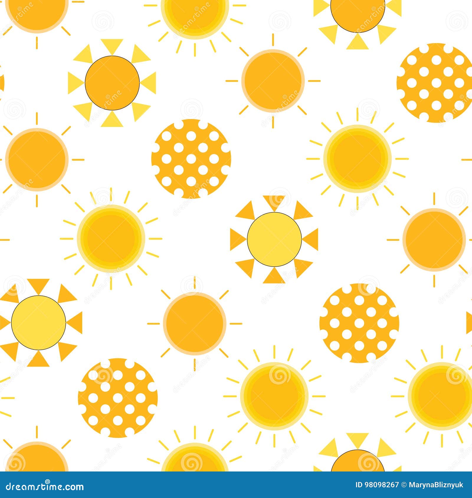 Seamless Texture with Different Yellow Suns Stock Vector - Illustration ...