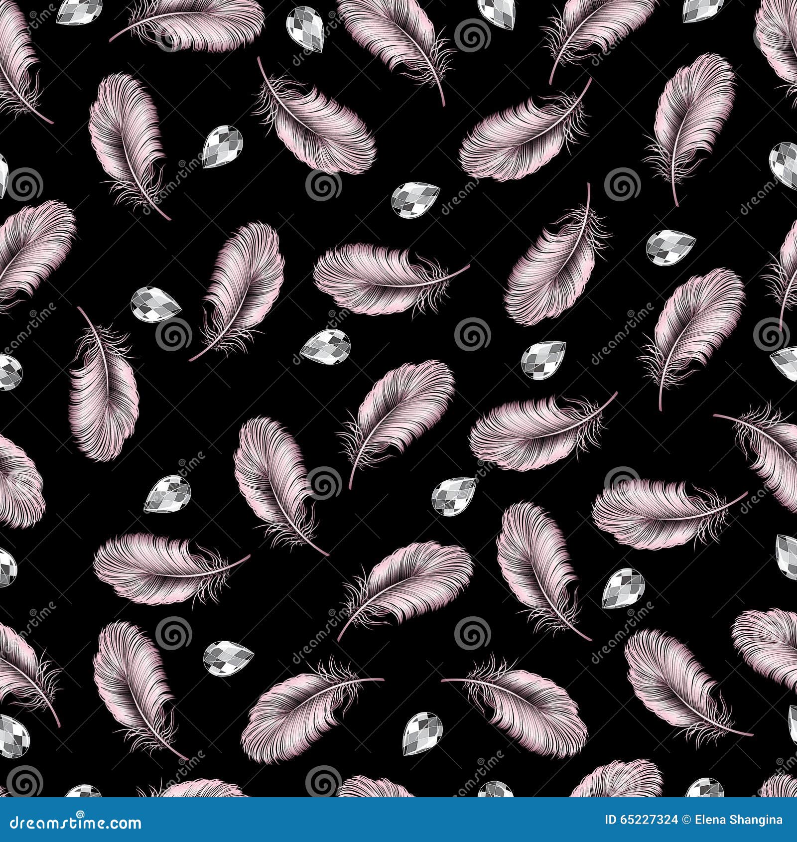 Seamless Texture, Feathers and Crystals. Stock Vector - Illustration of ...