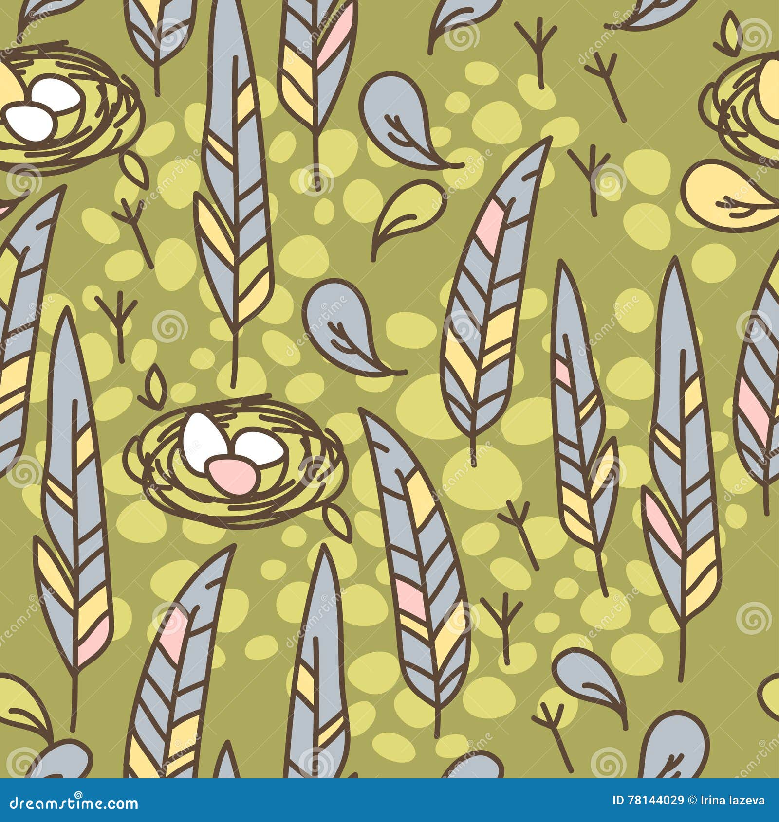 Seamless Texture with Feathers and Nests Stock Vector - Illustration of ...