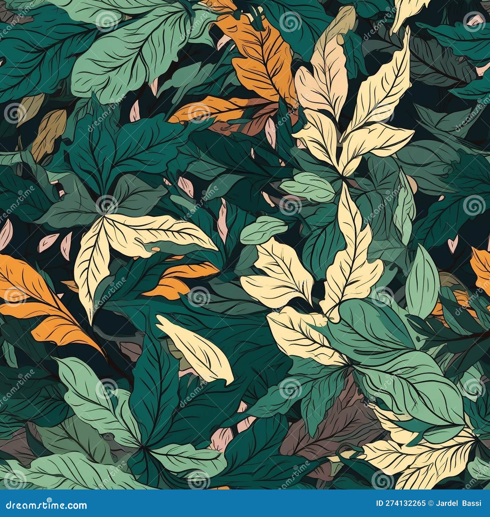 Seamless Summer Leaves Texture with Beautiful Colors Stock Illustration ...