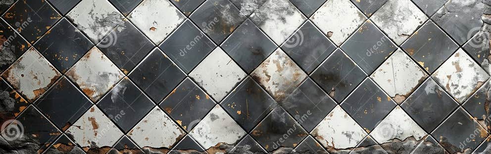 Retro Patchwork Chessboard Wall: Gray & White Lozenge Tiles on Concrete ...