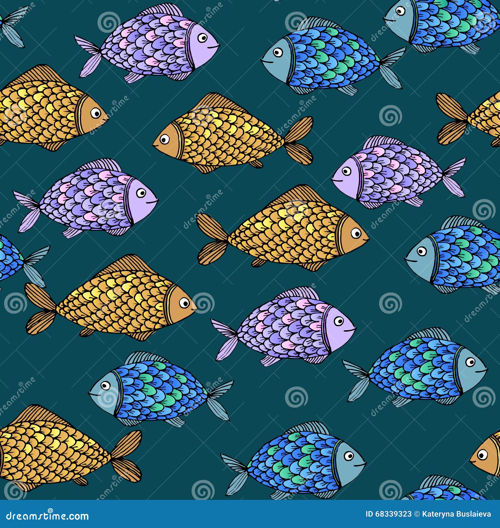 Seamless Texture with Fish. Stock Vector - Illustration of outline ...