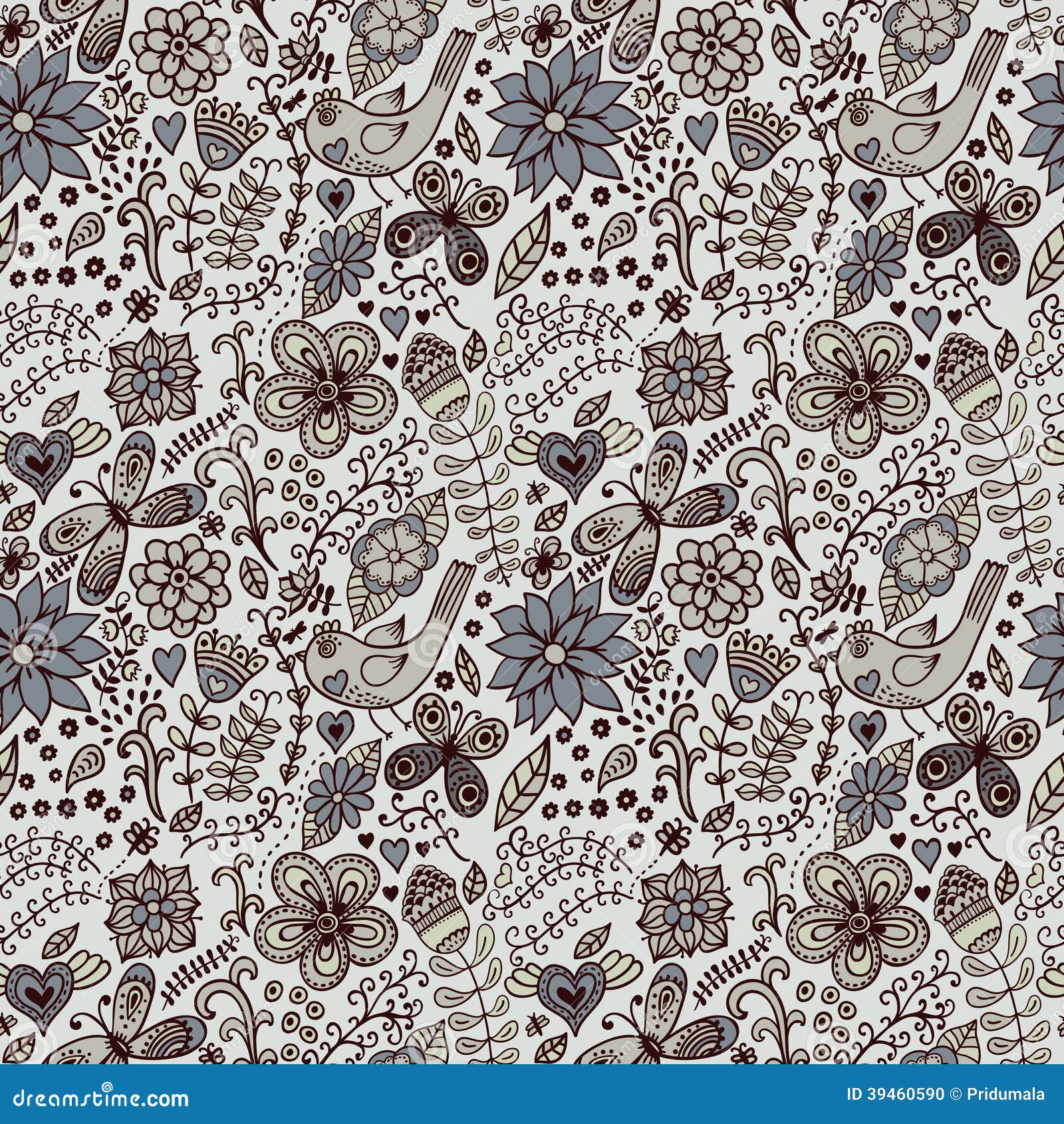 Seamless Texture With Flowers And Birds Endless Floral Pattern Stock