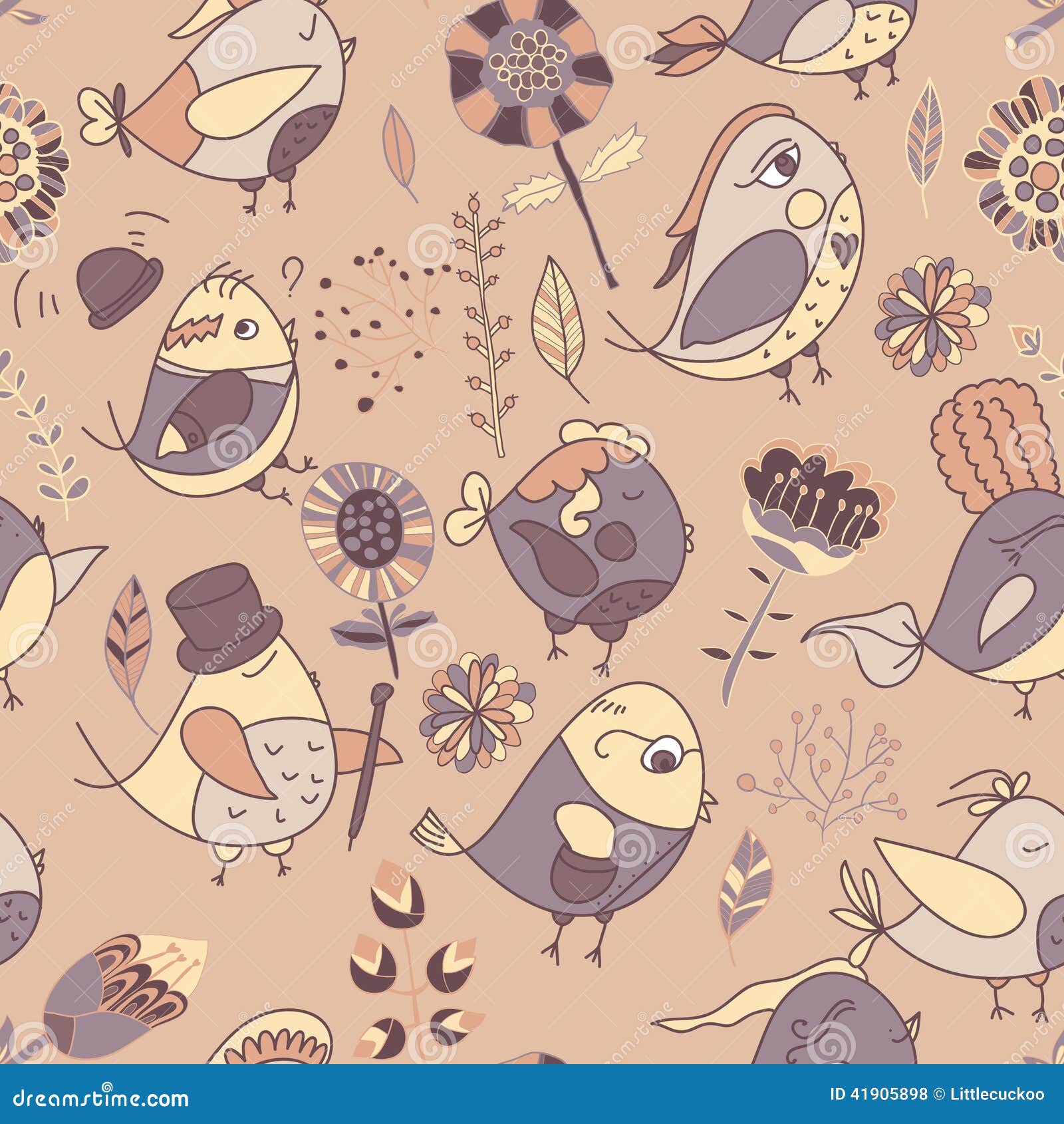 Seamless Texture with Flowers and Birds Stock Vector - Illustration of ...