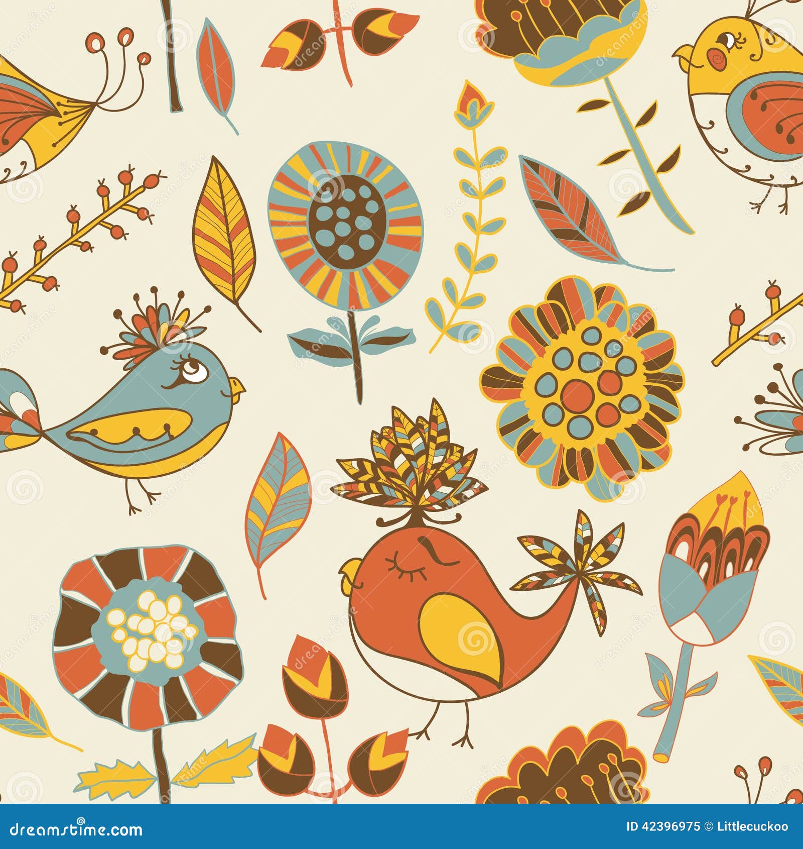 Seamless Texture with Flowers and Birds Stock Vector - Illustration of ...