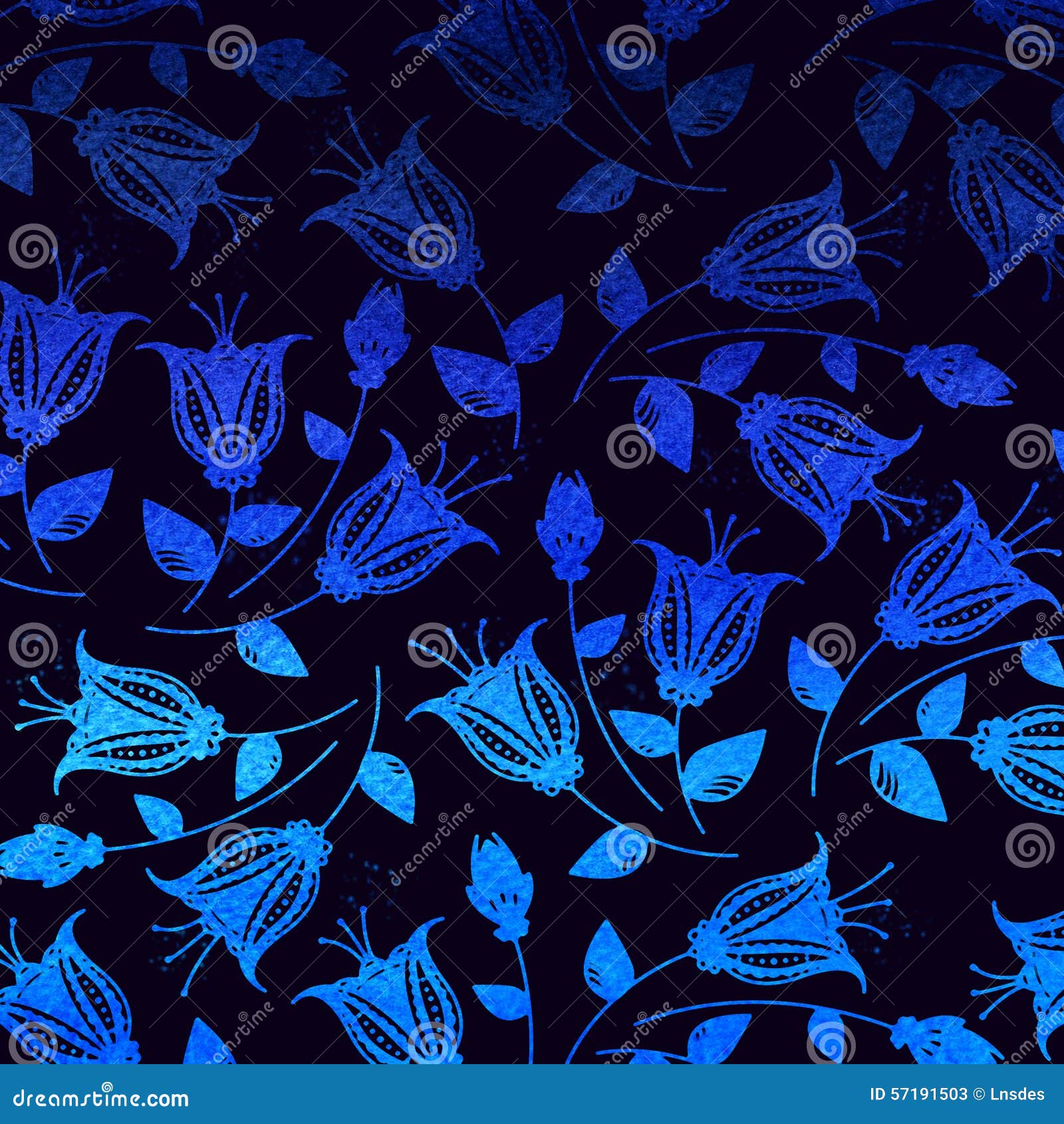 Seamless Texture with Flowers on Black Background Stock Illustration ...