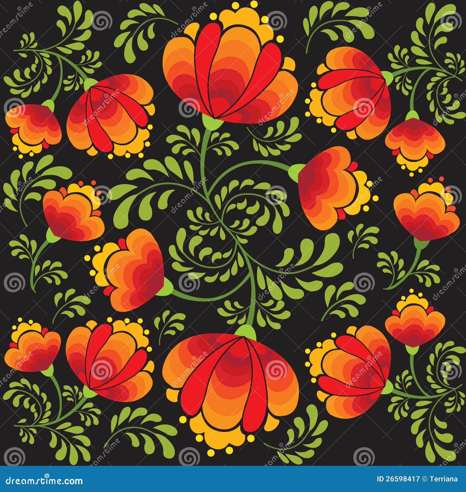 Seamless Texture Flowers in Russian Style Stock Vector - Illustration ...