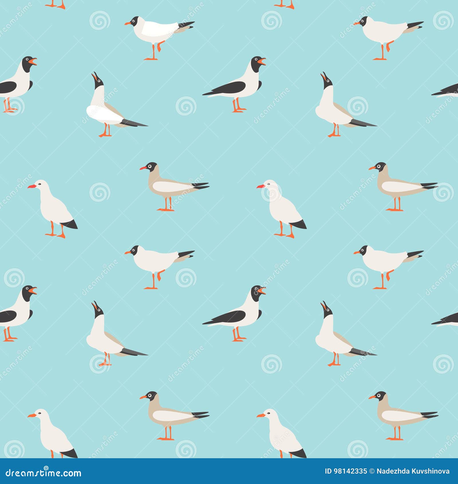 Seamless Texture with Flying Seagulls. Stock Vector - Illustration of ...
