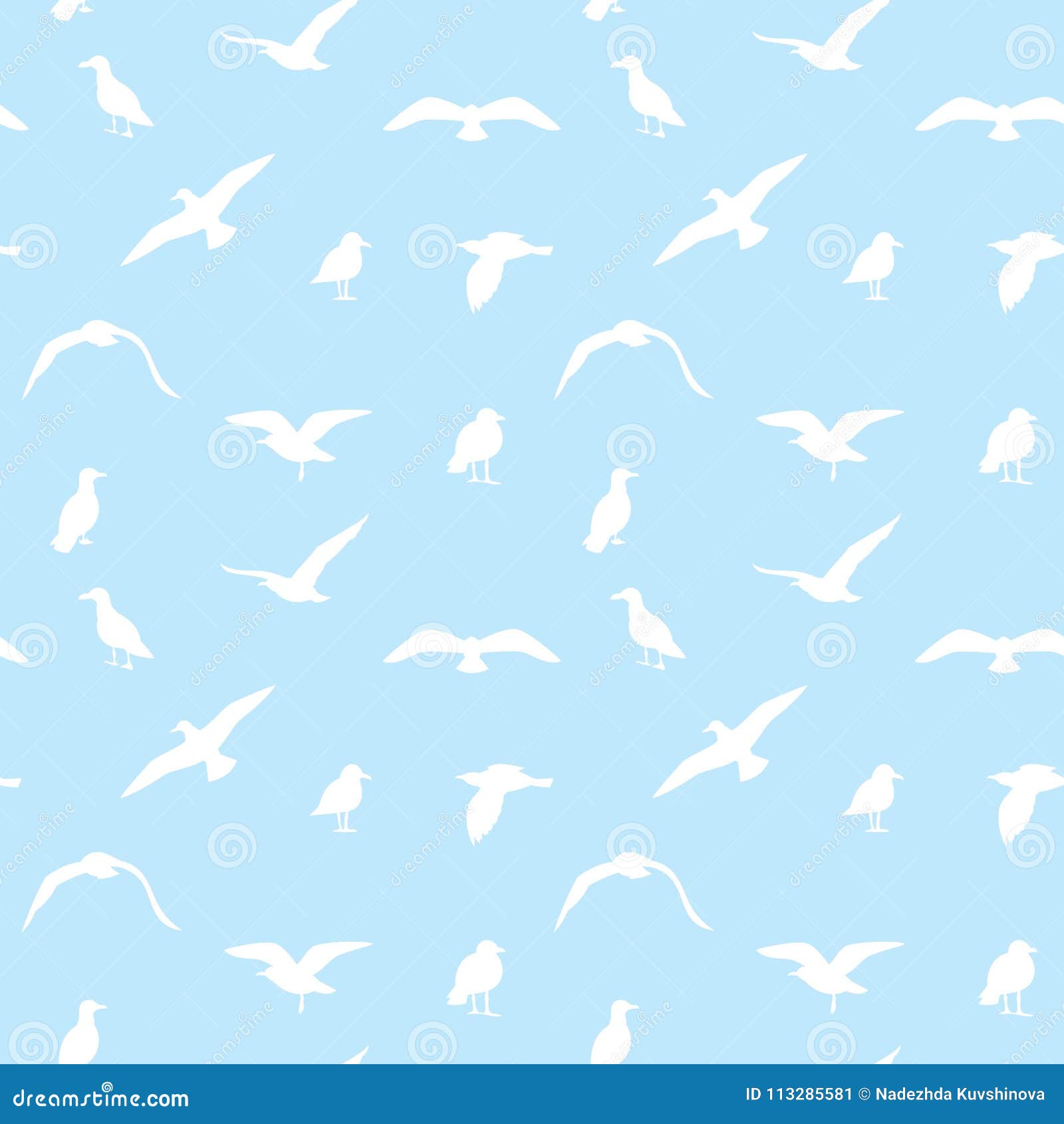 Seamless Texture with Flying Seagulls. Stock Vector - Illustration of ...