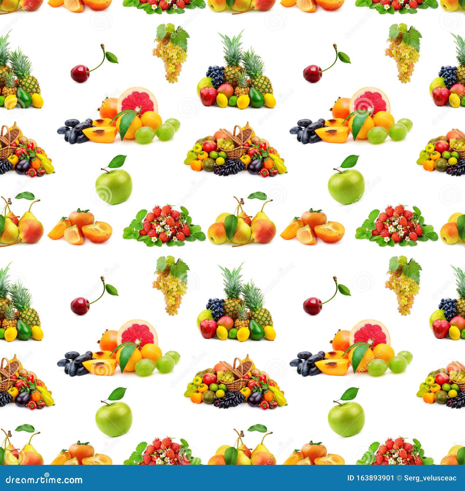 Seamless Texture Fresh Fruits Isolated on White Background Stock Image ...