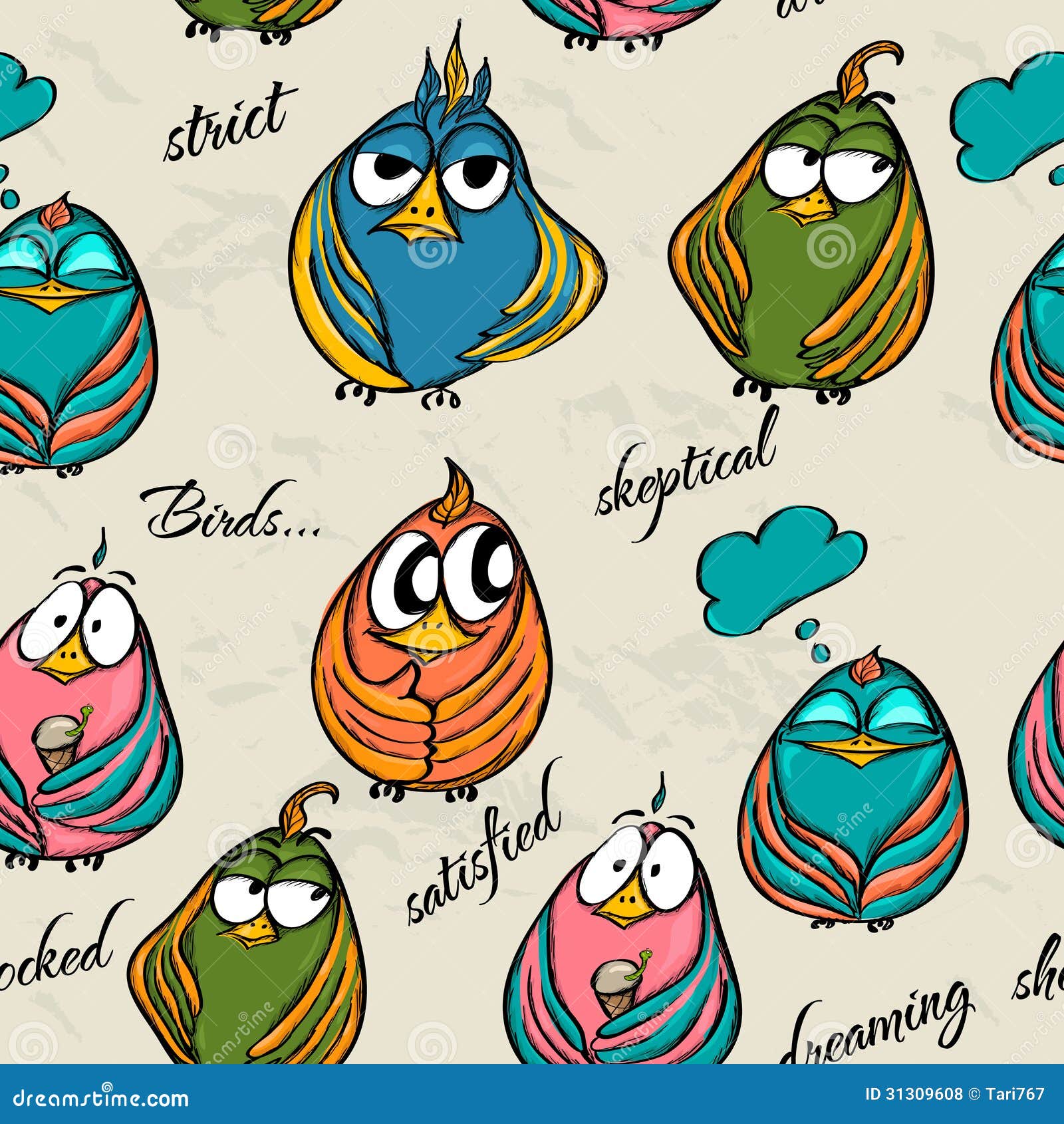 Seamless Texture With Funny Birds. Vector Illustration | CartoonDealer ...