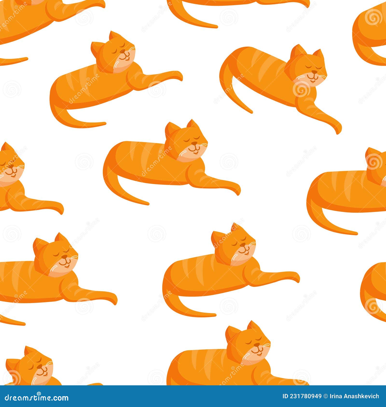 Seamless Texture with Ginger Cat for Textile, Fabric. Vector ...