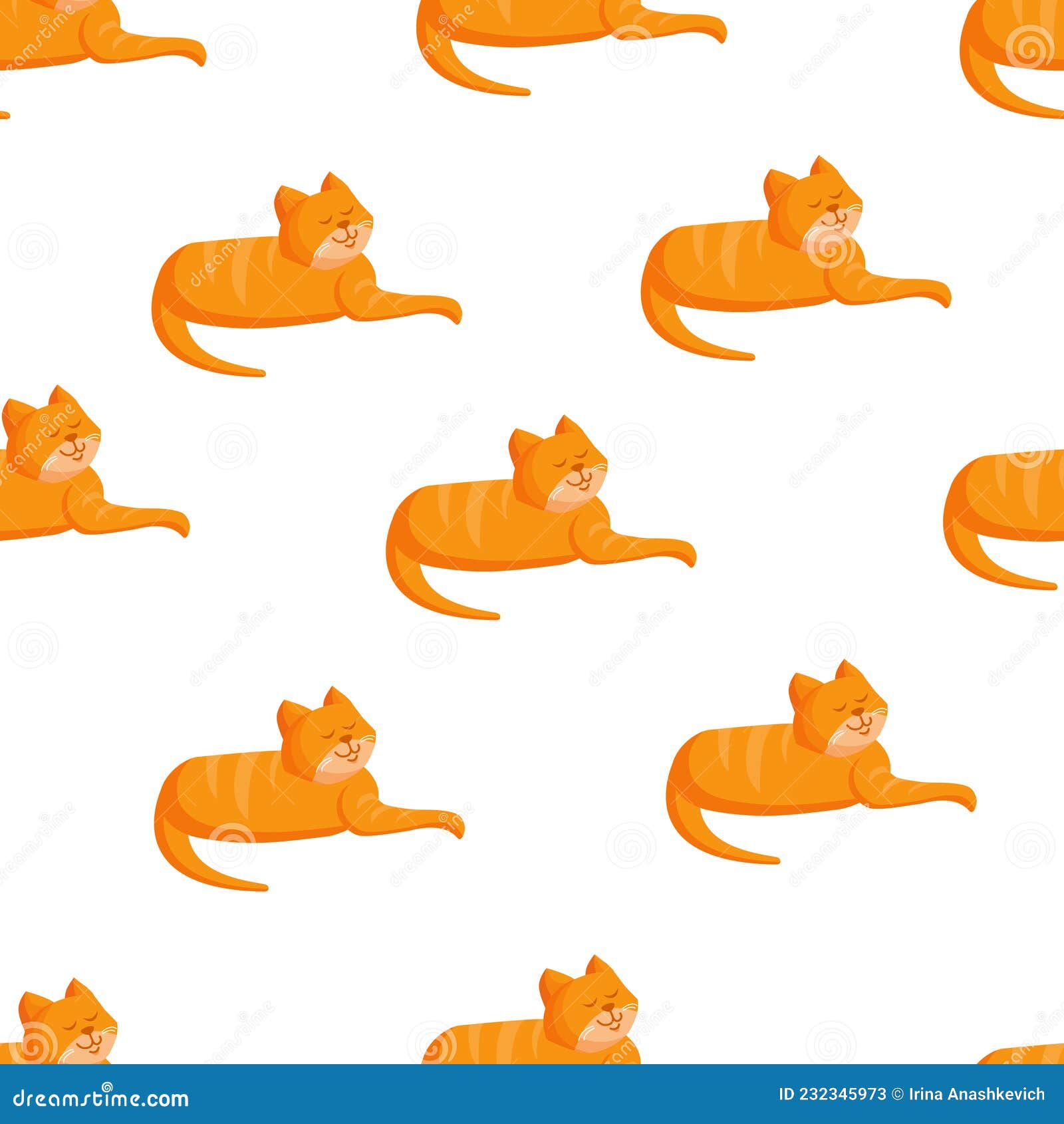 Seamless Texture with Ginger Cat for Textile, Fabric. Vector ...