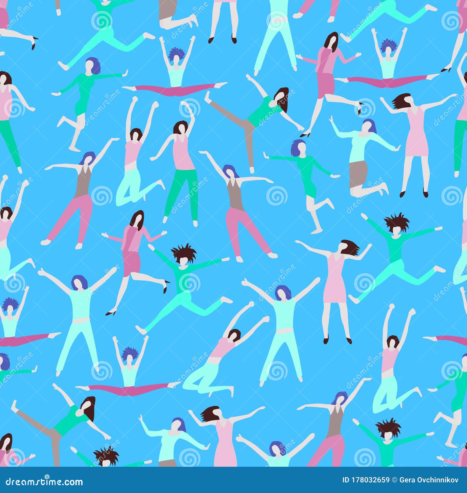 Seamless Texture with the Girls. Fun Illustration with Jumping and ...