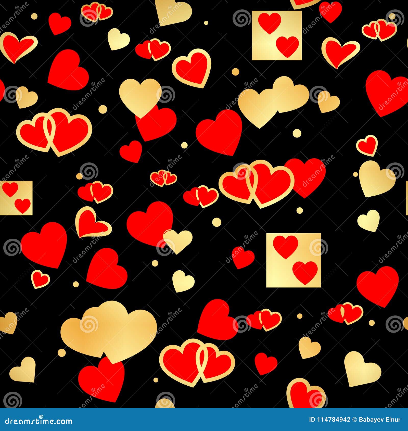 Seamless Texture with Gold and Red Hearts. You Can Create the Wallpaper ...