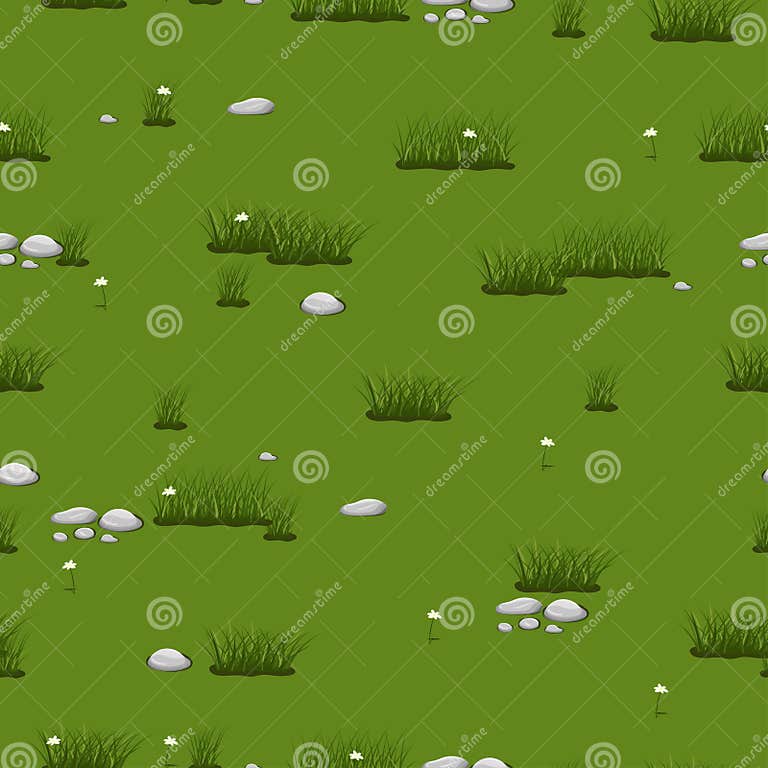 Seamless Texture With Green Grass And Stones Vector Image Stock Illustration Illustration Of