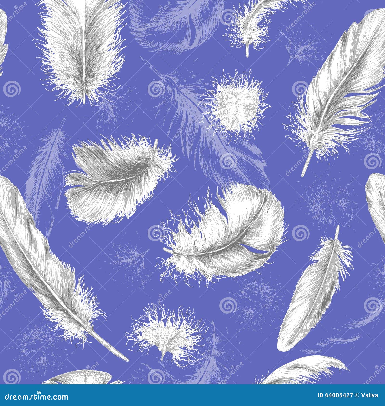 Seamless Texture with Hand Drawn Feathers. Stock Vector - Illustration ...