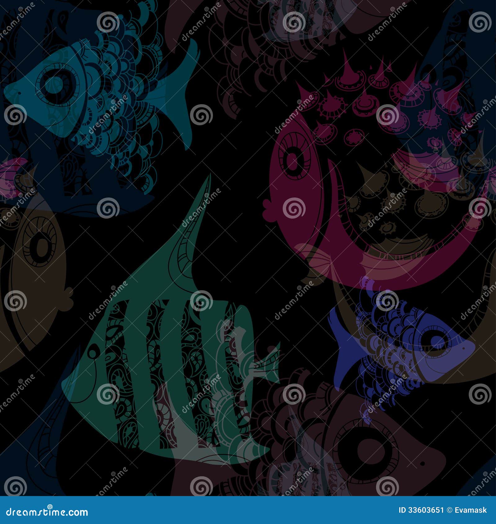 Seamless Texture with Hand Drawn Fish. Stock Vector - Illustration of ...